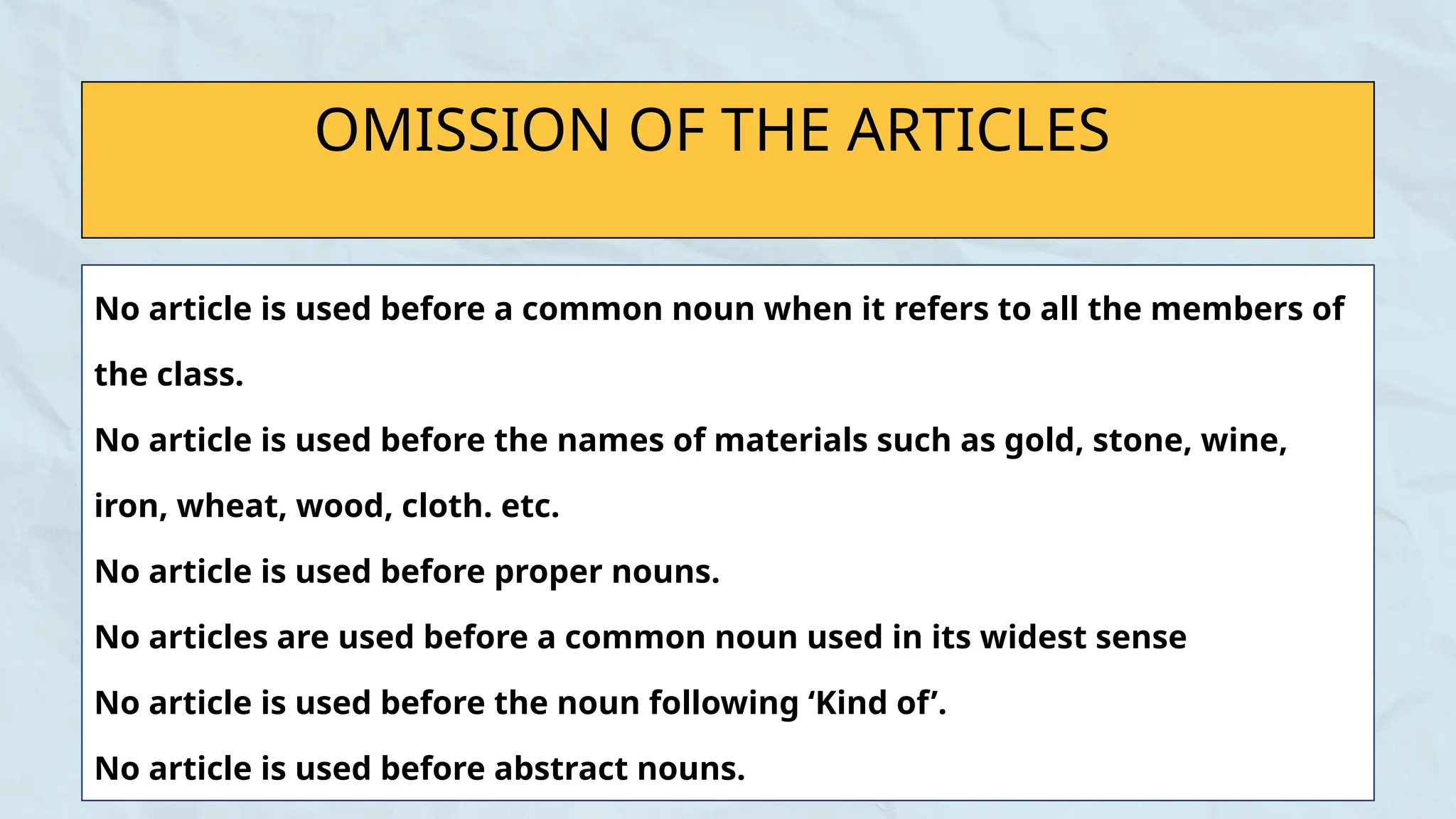 Use of articles, explanation rules ,games | PPT