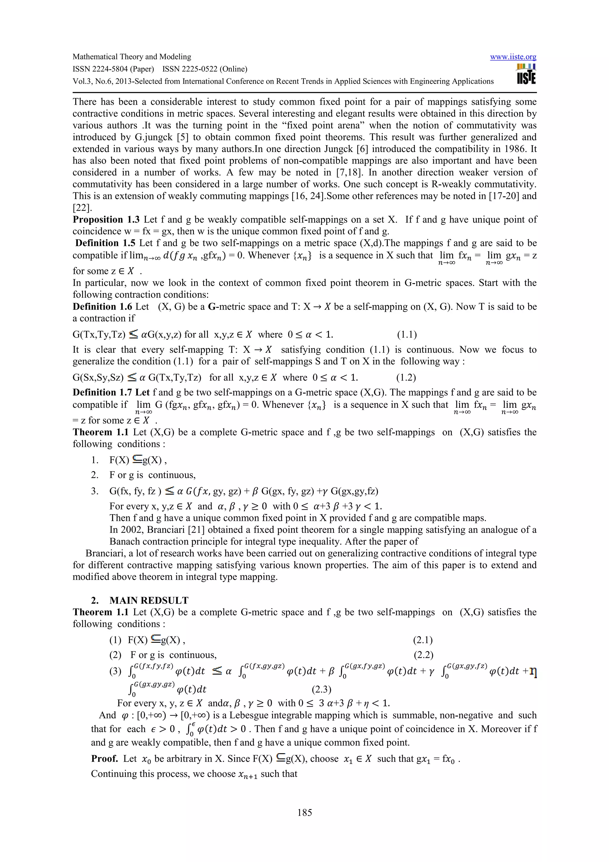 A common fixed point of integral type contraction in generalized metric spacess | PDF