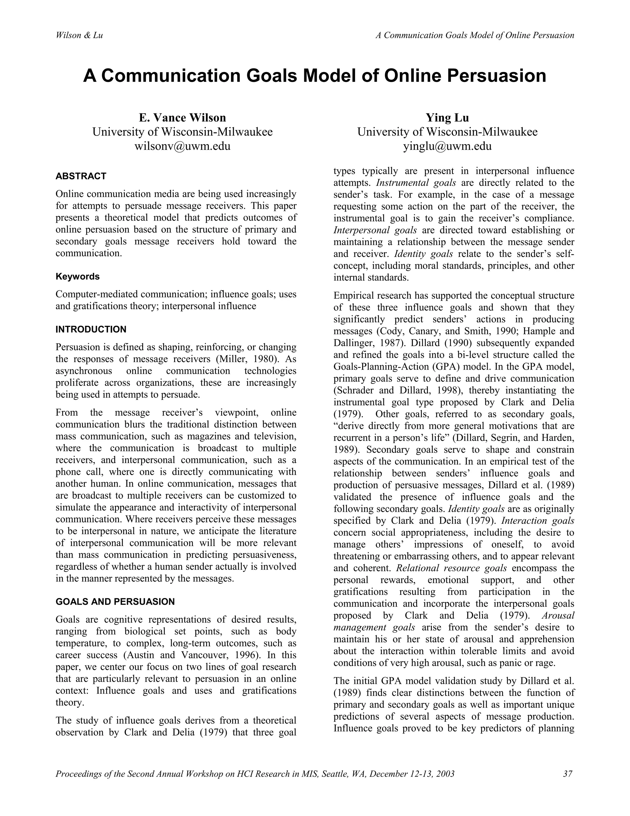A communications goals model of online persuasion | PDF