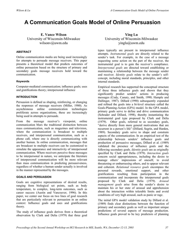A communications goals model of online persuasion | PDF