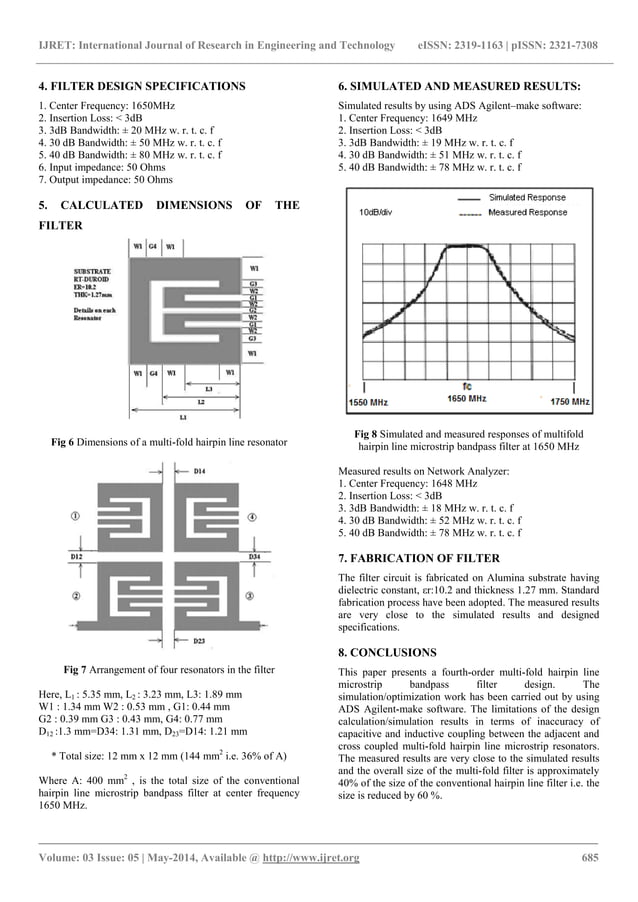 A compact fourth order multi-fold hairpin line microstrip bandpass filter at 1650 mhz for rf ...