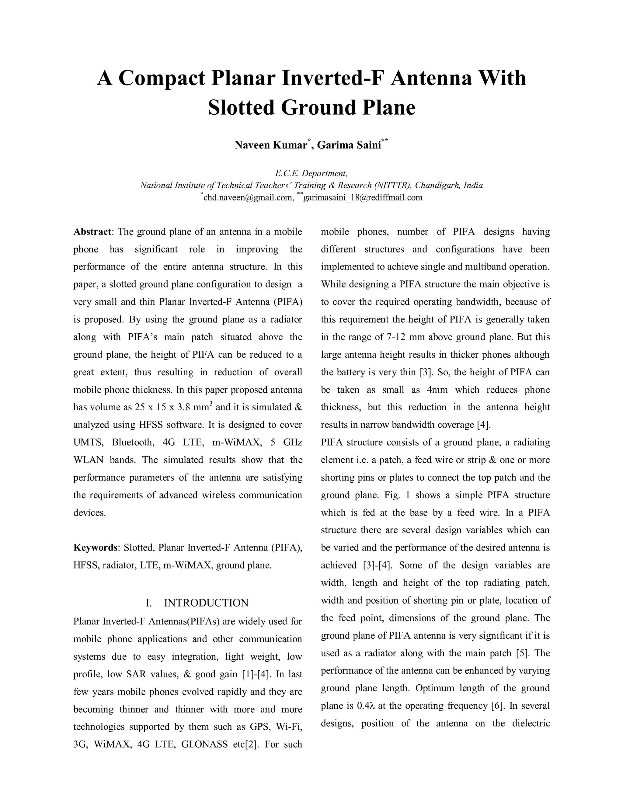 A compact planar inverted-F antenna with slotted ground plane | PDF