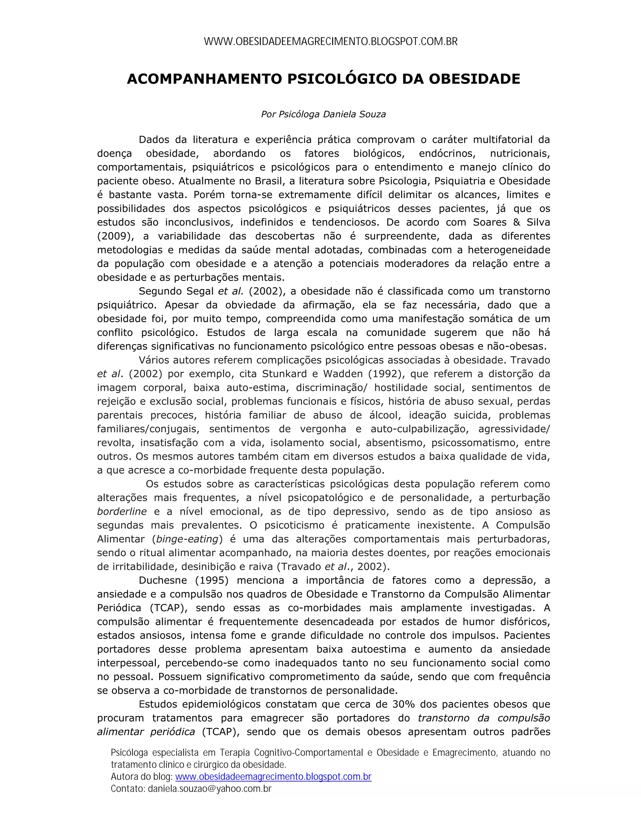 Acompanhamento psicológico da obesidade | PDF