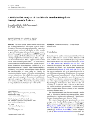A comparative analysis of classiﬁers in emotion recognition thru acoustic features | PDF