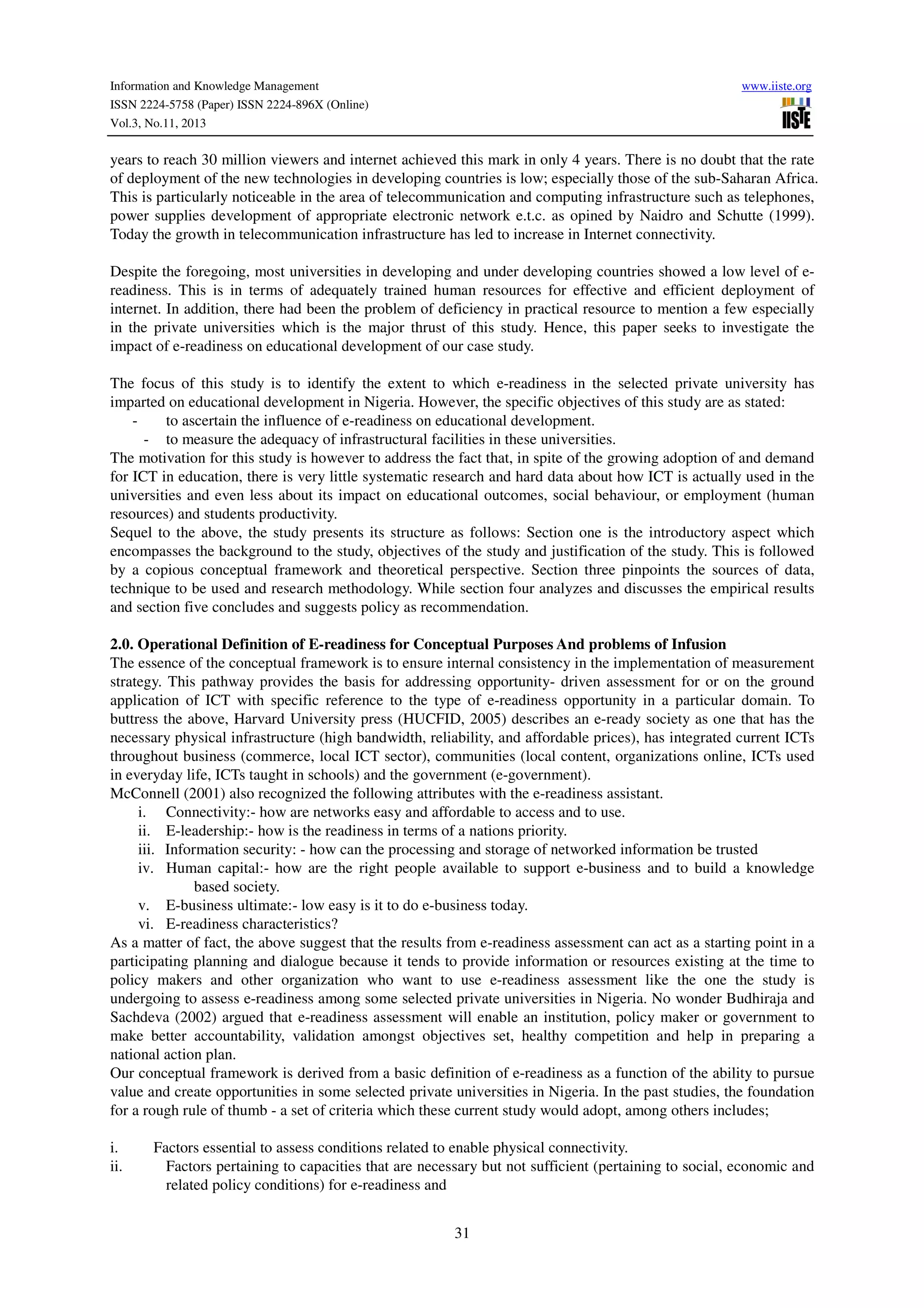 A comparative analysis of e readiness assessment in nigerian | PDF