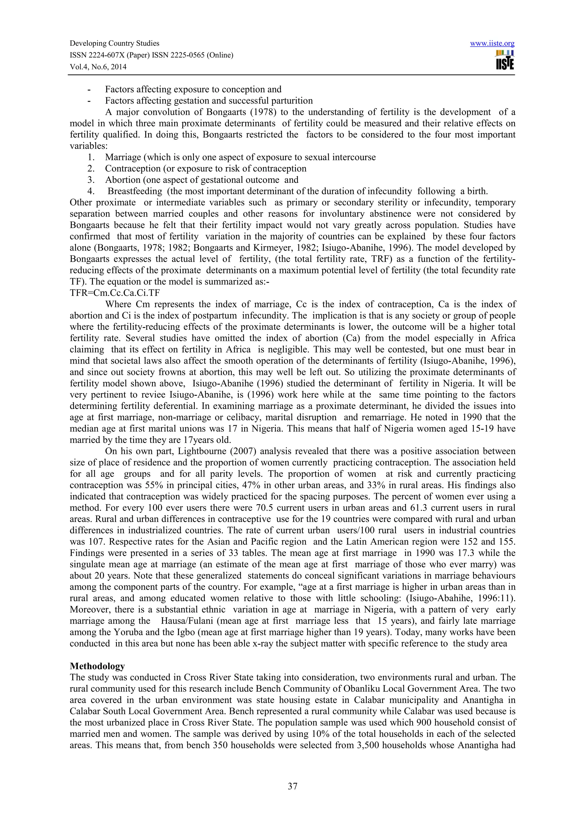 A comparative analysis of fertility differentials in cross river state ...