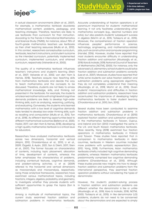 A Comparative Analysis Of Fraction Addition And Subtraction Contents In