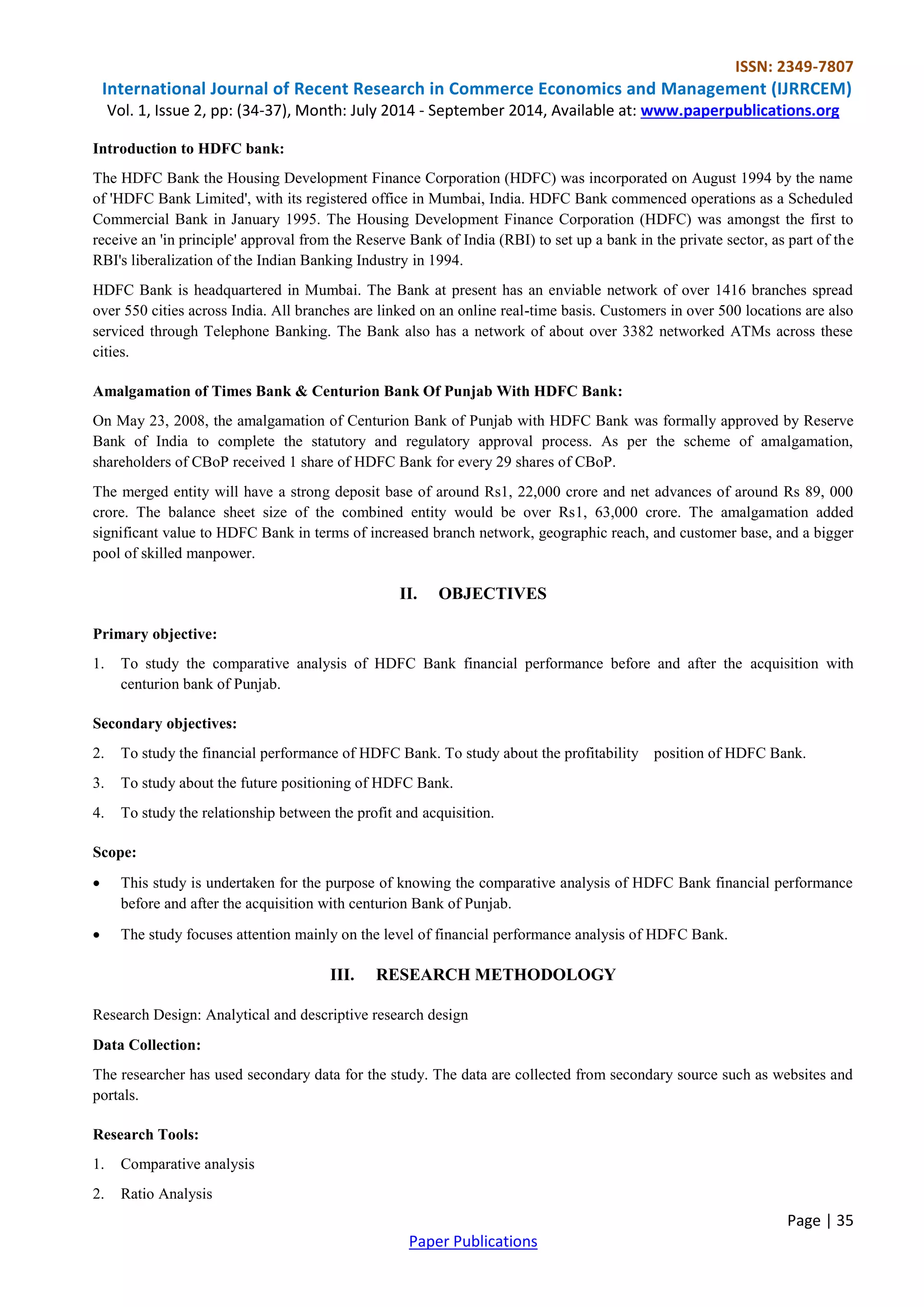 A Comparative Analysis of HDFC Bank’s Financial Performance before and ...