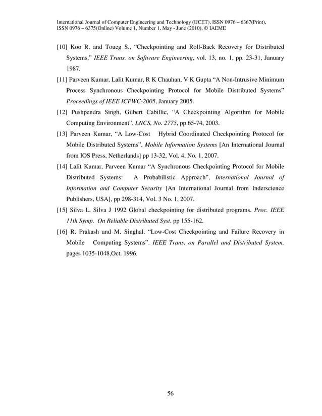 A Comparative Analysis Of Minimum Process Coordinated Checkpointing Pdf