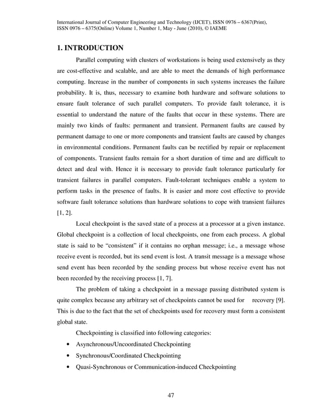 A Comparative Analysis Of Minimum Process Coordinated Checkpointing Pdf
