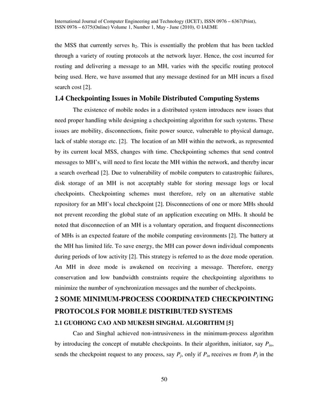 A Comparative Analysis Of Minimum Process Coordinated Checkpointing Pdf