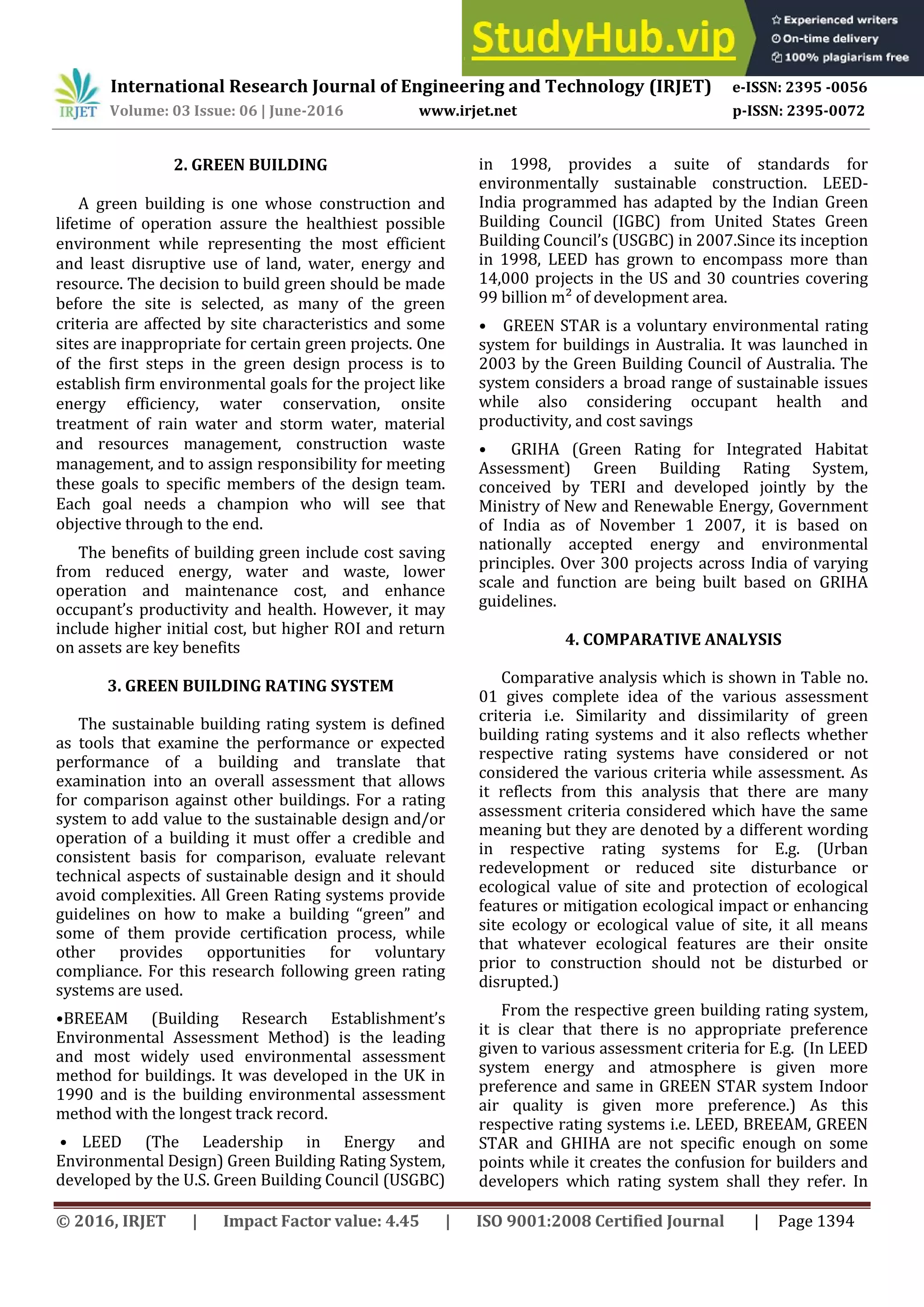 A Comparative Analysis Of Rating Systems In Green Building | PDF