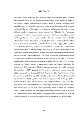 A comparative Analysis of Selected Brands of Paracetamol Tablets (500 ...