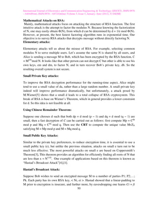 A comparative analysis of the possible attacks on rsa cryptosystem | PDF