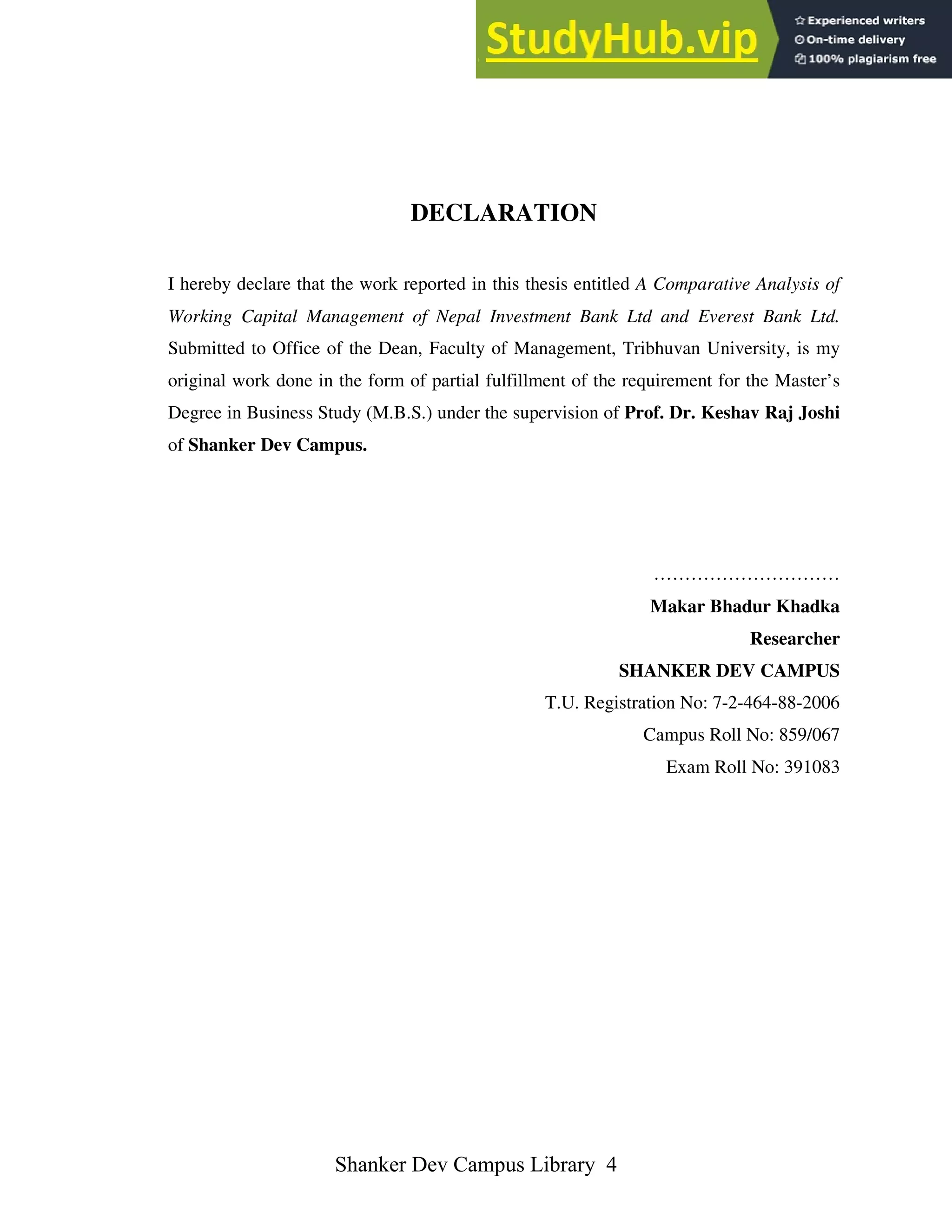 A COMPARATIVE ANALYSIS OF WORKING CAPITAL MANAGEMENT OF NEPAL INVESTMENT BANK LIMITED AND ...