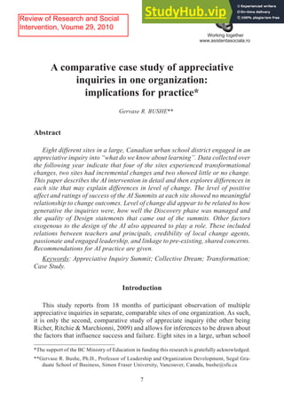 A Comparative Case Study Of Appreciative Inquiries In One Organization ...