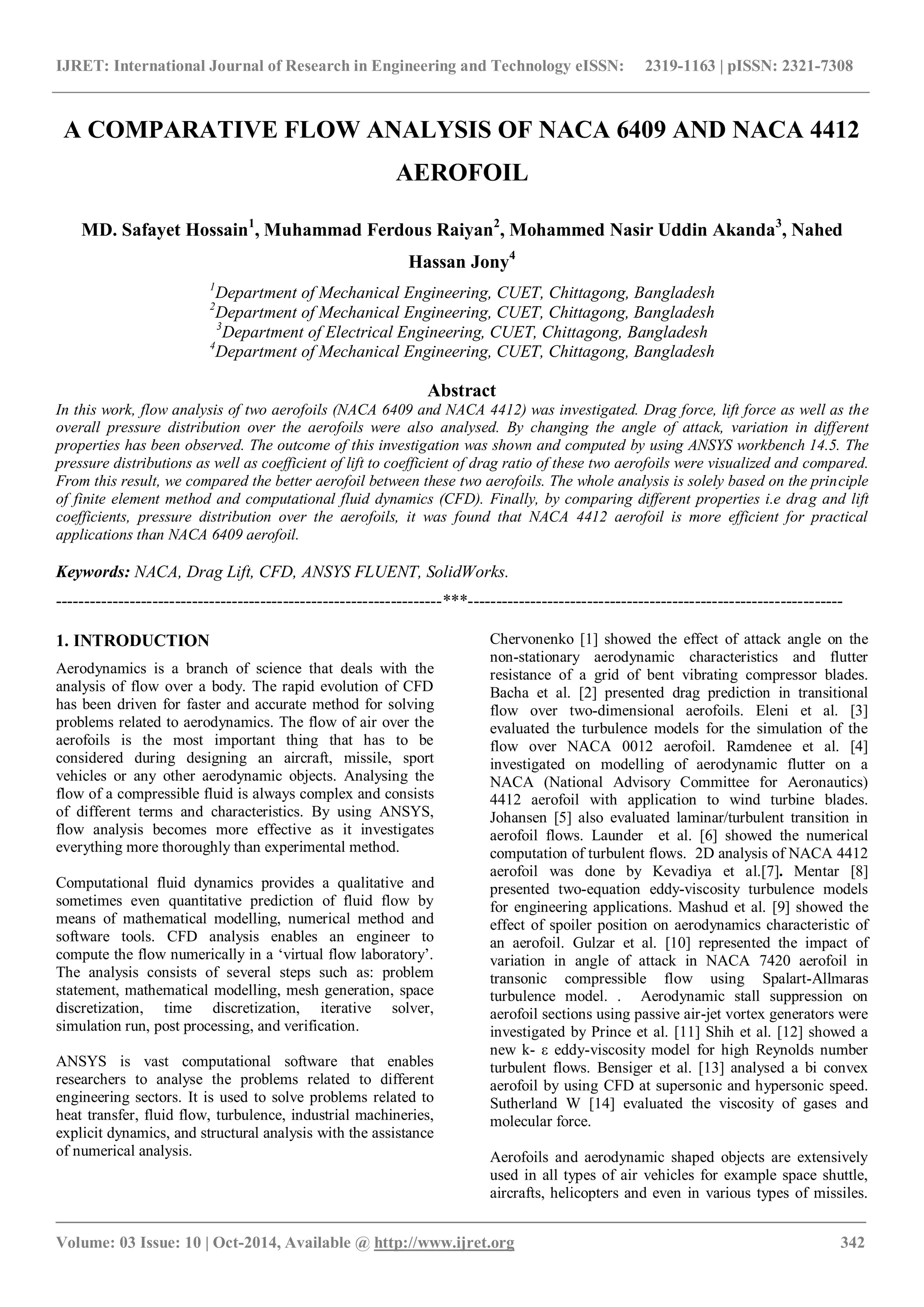 A comparative flow analysis of naca 6409 and naca 4412 aerofoil | PDF