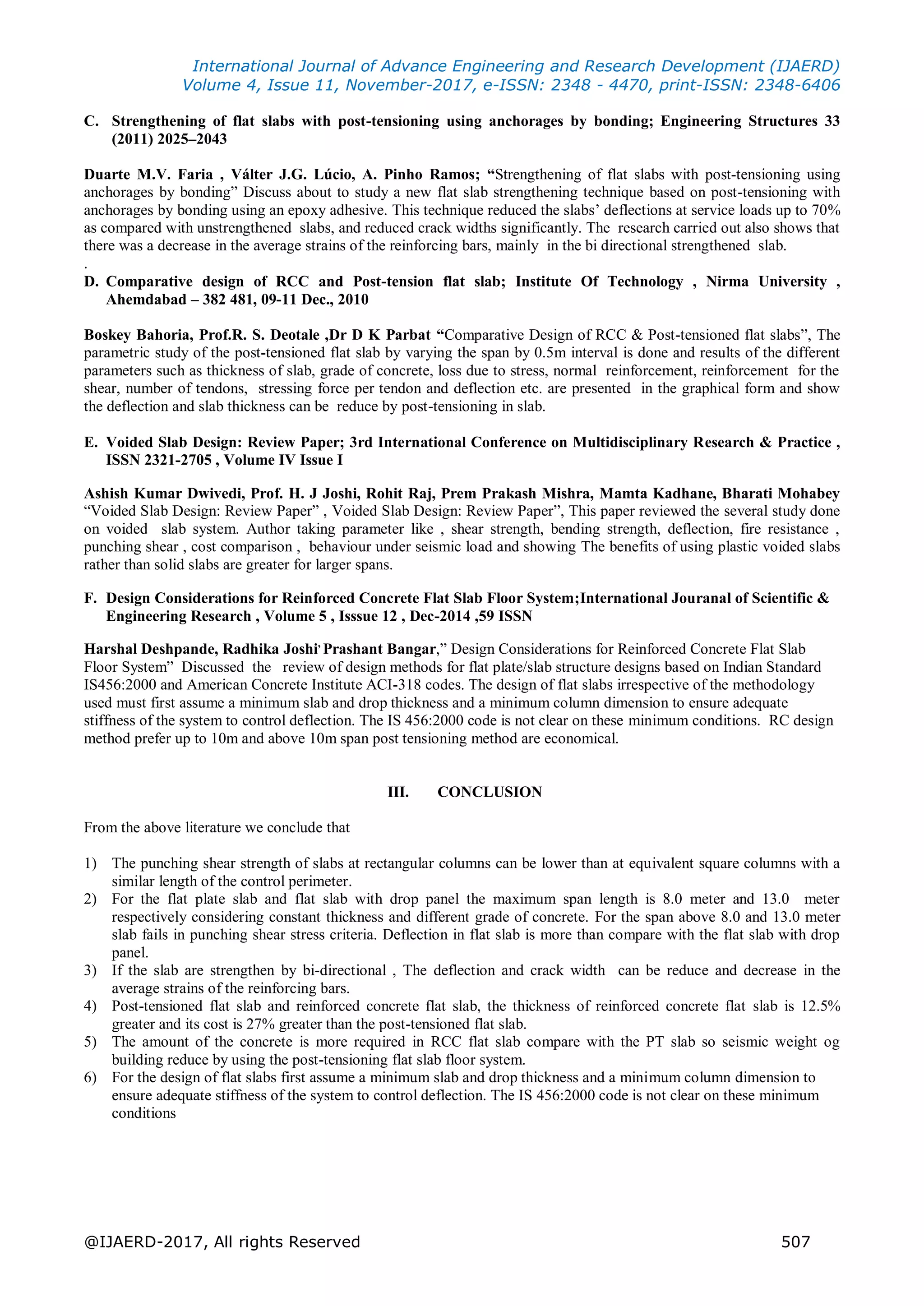 A comparative review on behavioural aspect of post tensioning voided flat slab with other slab ...