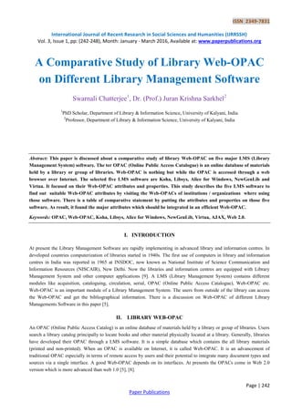 A Comparative Study of Library Web-OPAC on Different Library Management ...
