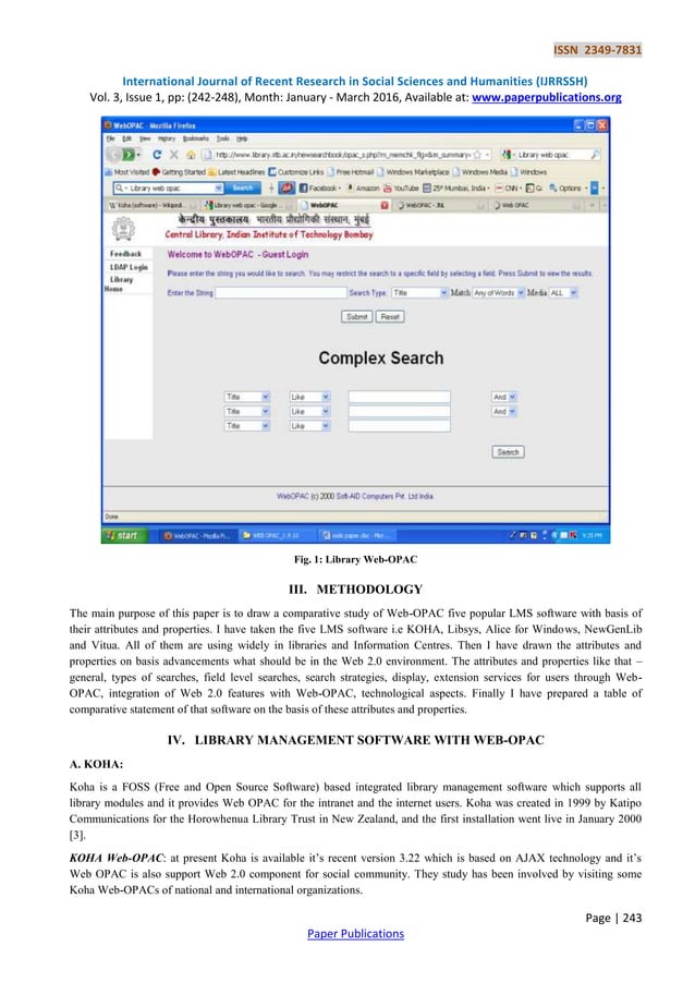 A Comparative Study of Library Web-OPAC on Different Library Management Software | PDF
