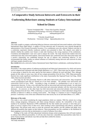 A comparative study between introverts and extraverts in their conforming behaviours among ...