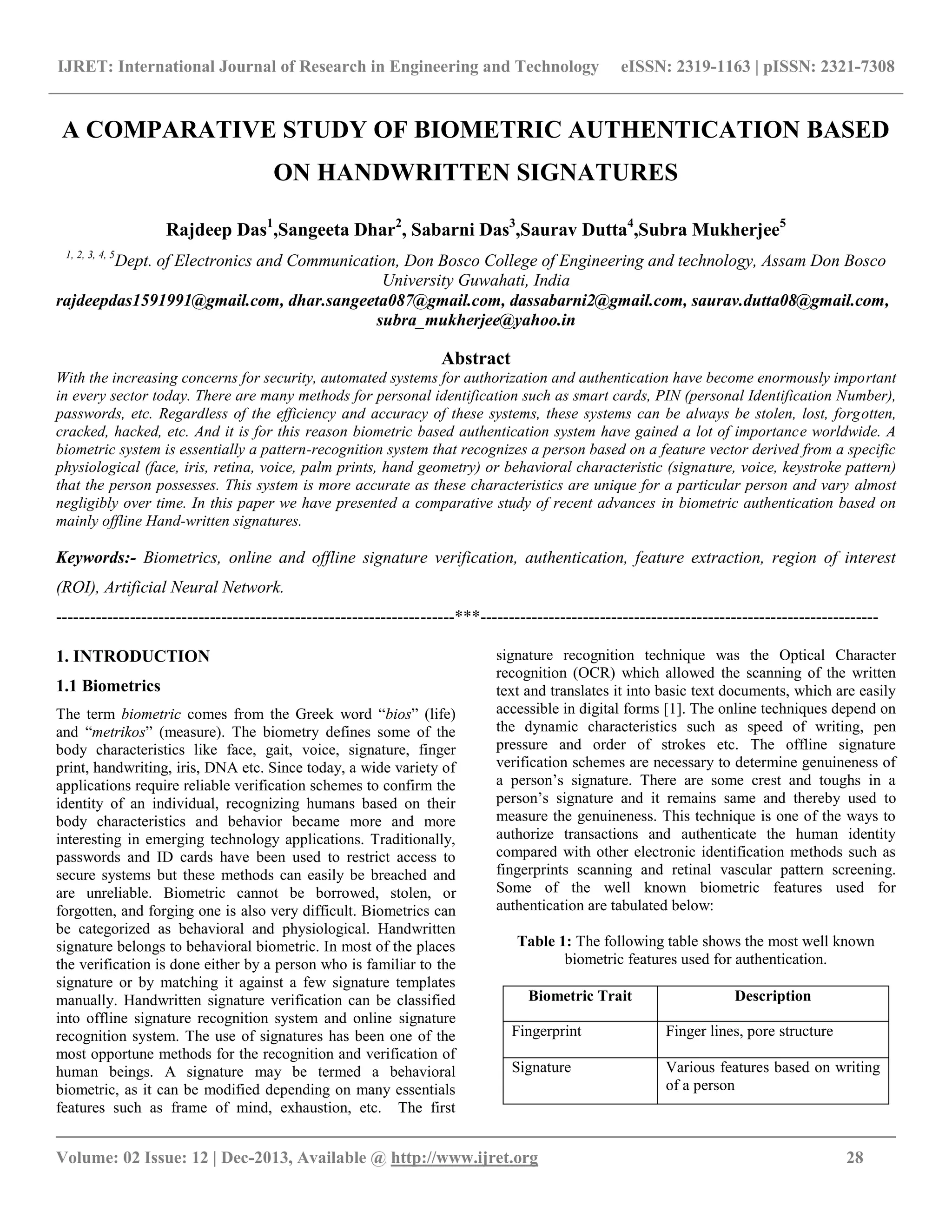 A comparative study of biometric authentication based on handwritten ...