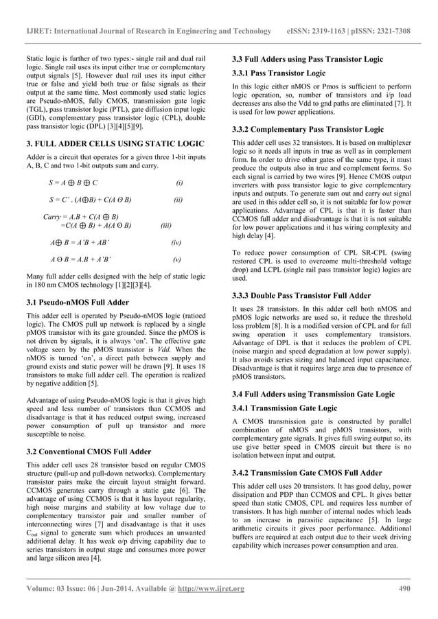 A comparative study of full adder using static cmos logic style