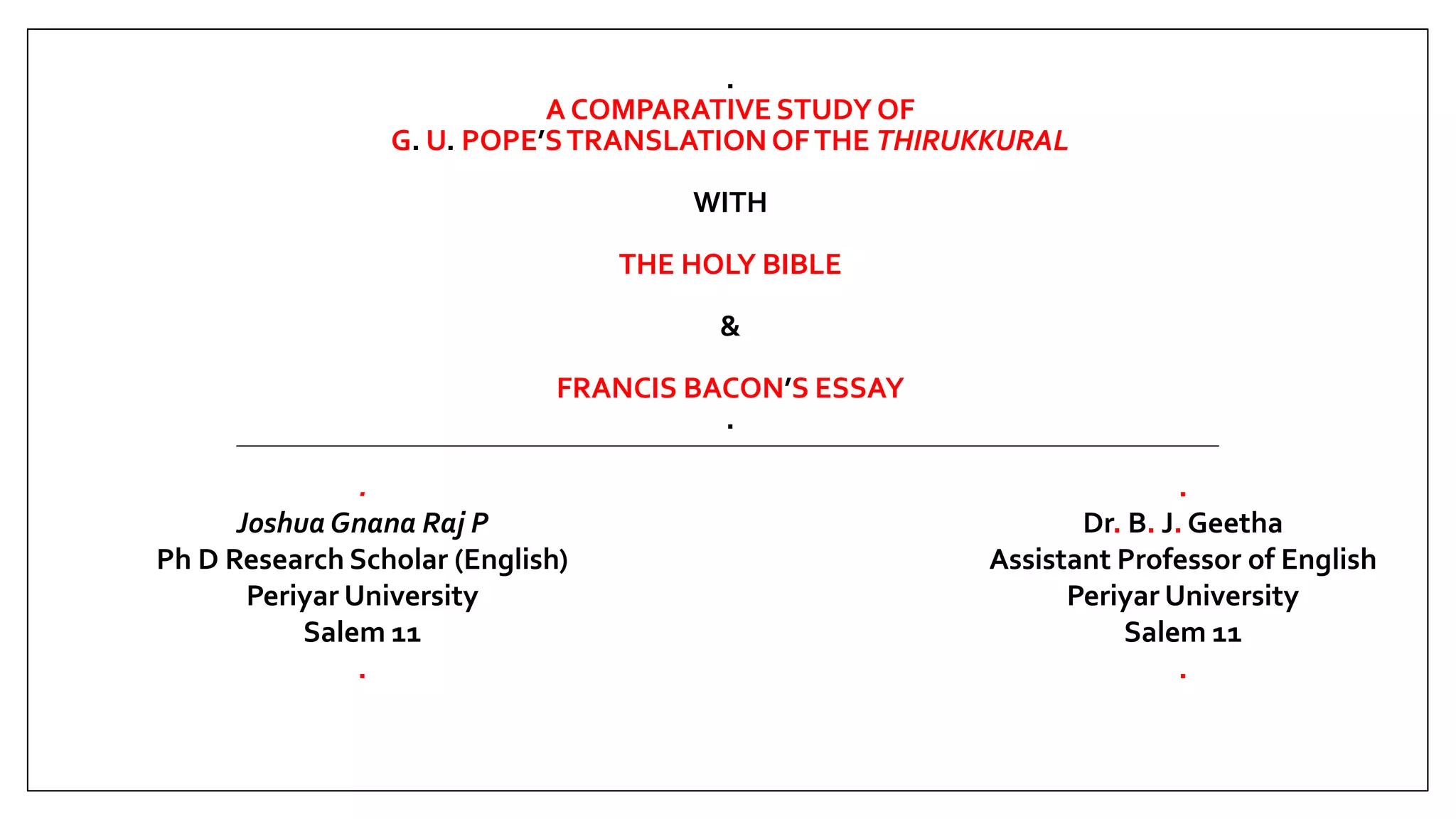 A Comparative Study of G. U. Pope's Translation of the Thirukkural with ...
