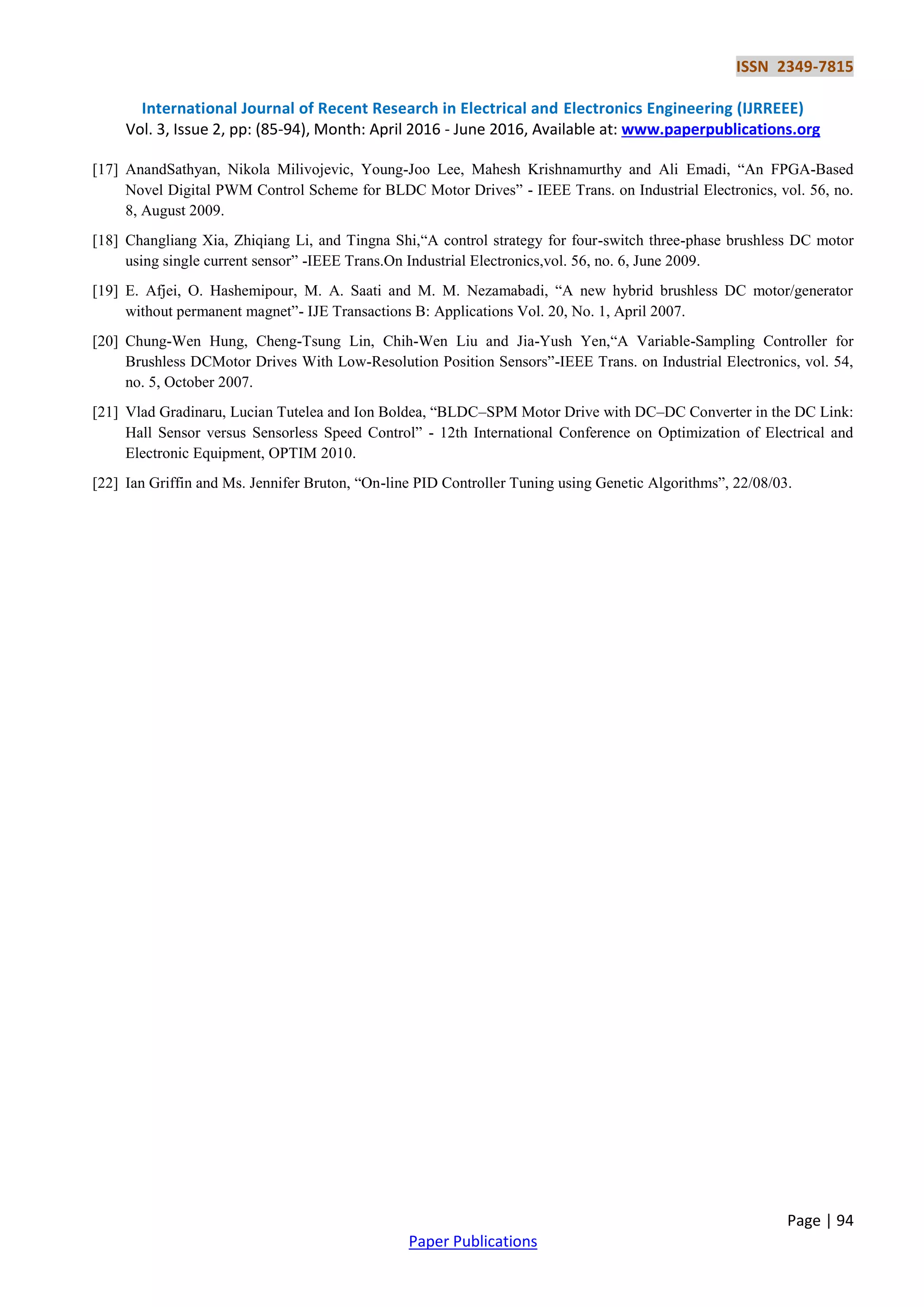 A Comparative Study of GA tuned and PSO tuned PI Controller Based Speed Control of Brushless DC ...