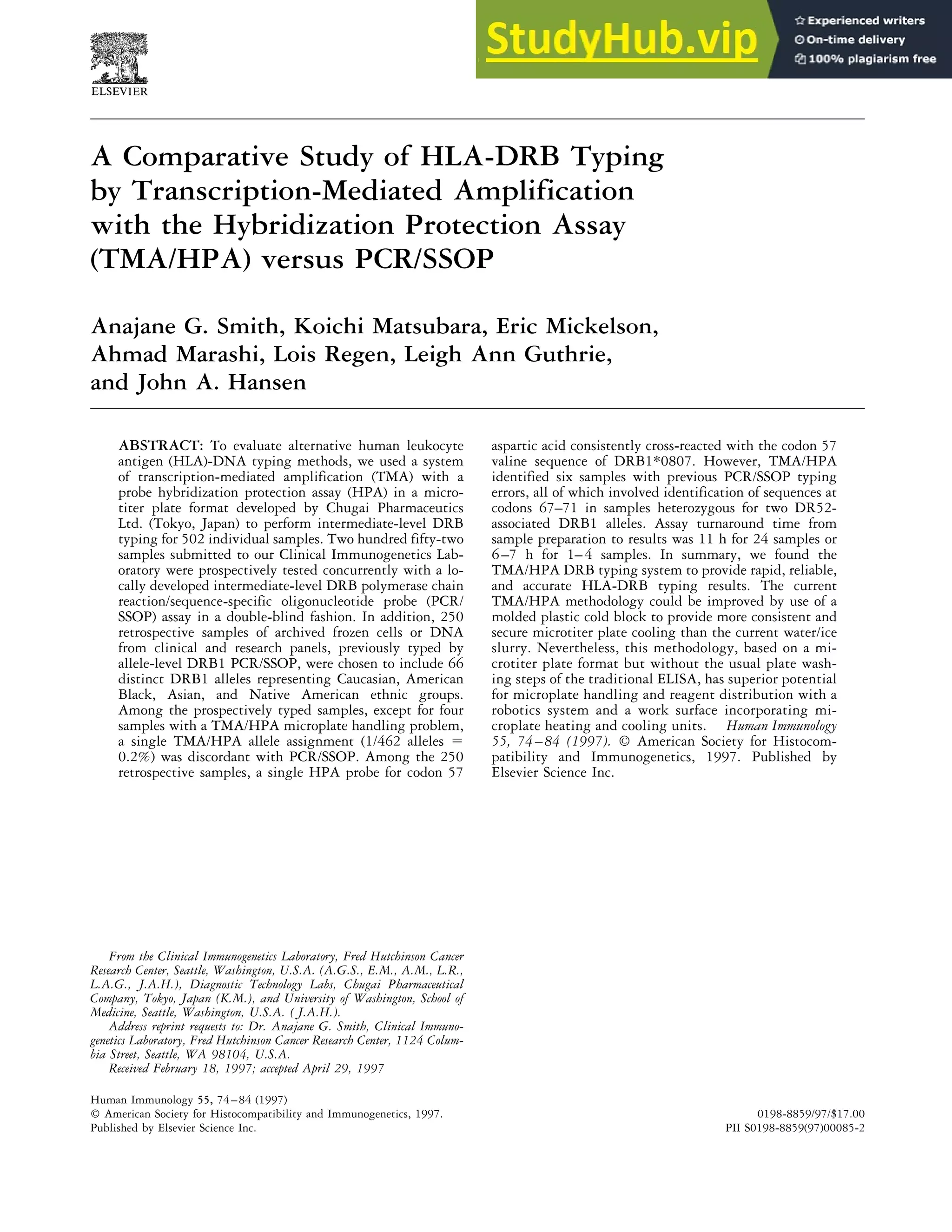 A Comparative Study Of HLA-DRB Typing By Transcription-Mediated ...