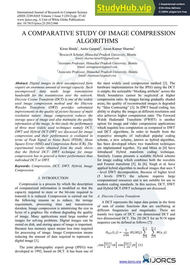 A COMPARATIVE STUDY OF IMAGE COMPRESSION ALGORITHMS | PDF