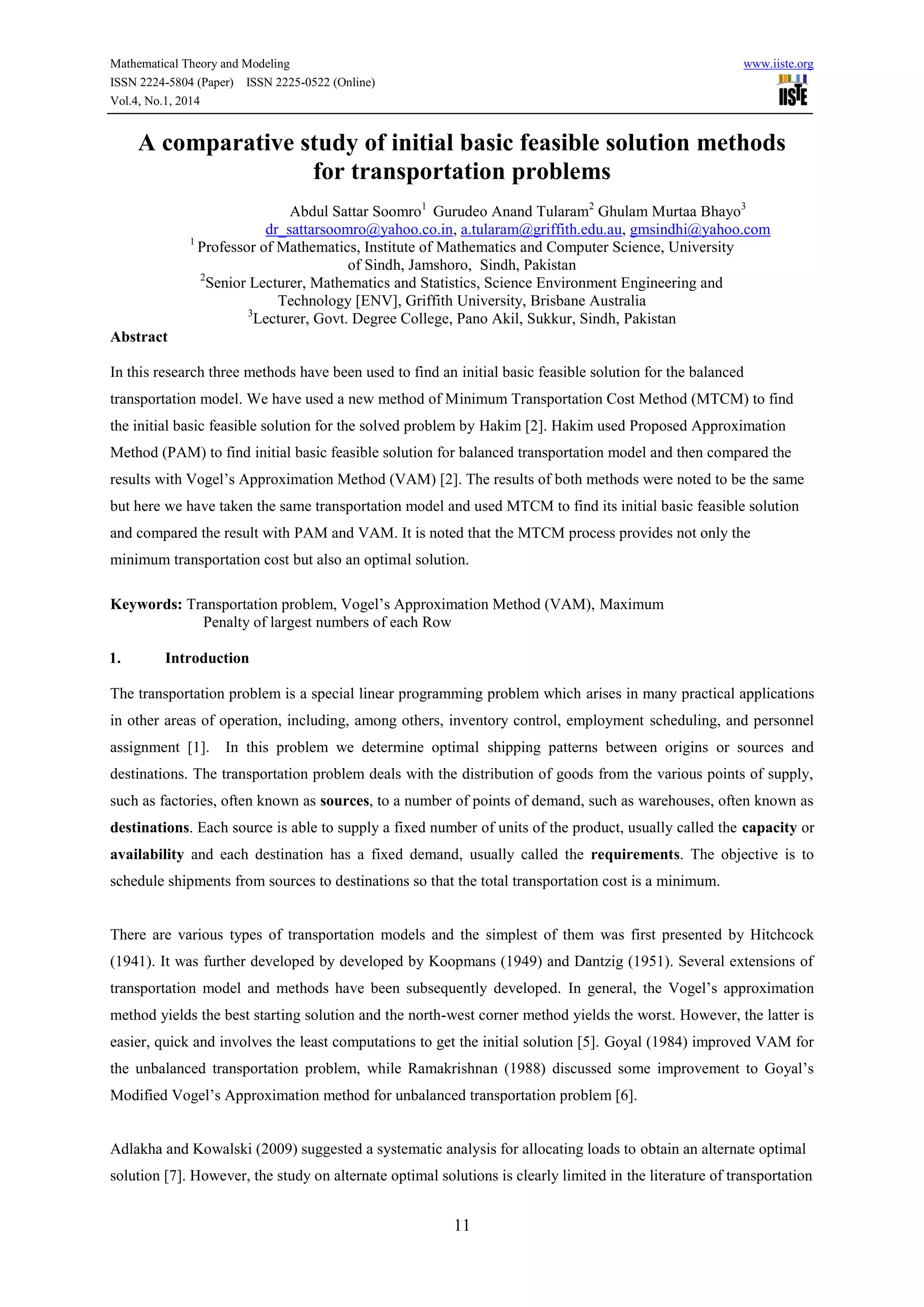 A comparative study of initial basic feasible solution methods | PDF