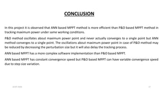 MPPT using P&O method and ANN method in solar PV array | PPTX