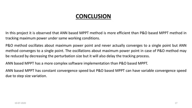 MPPT using P&O method and ANN method in solar PV array | PPTX