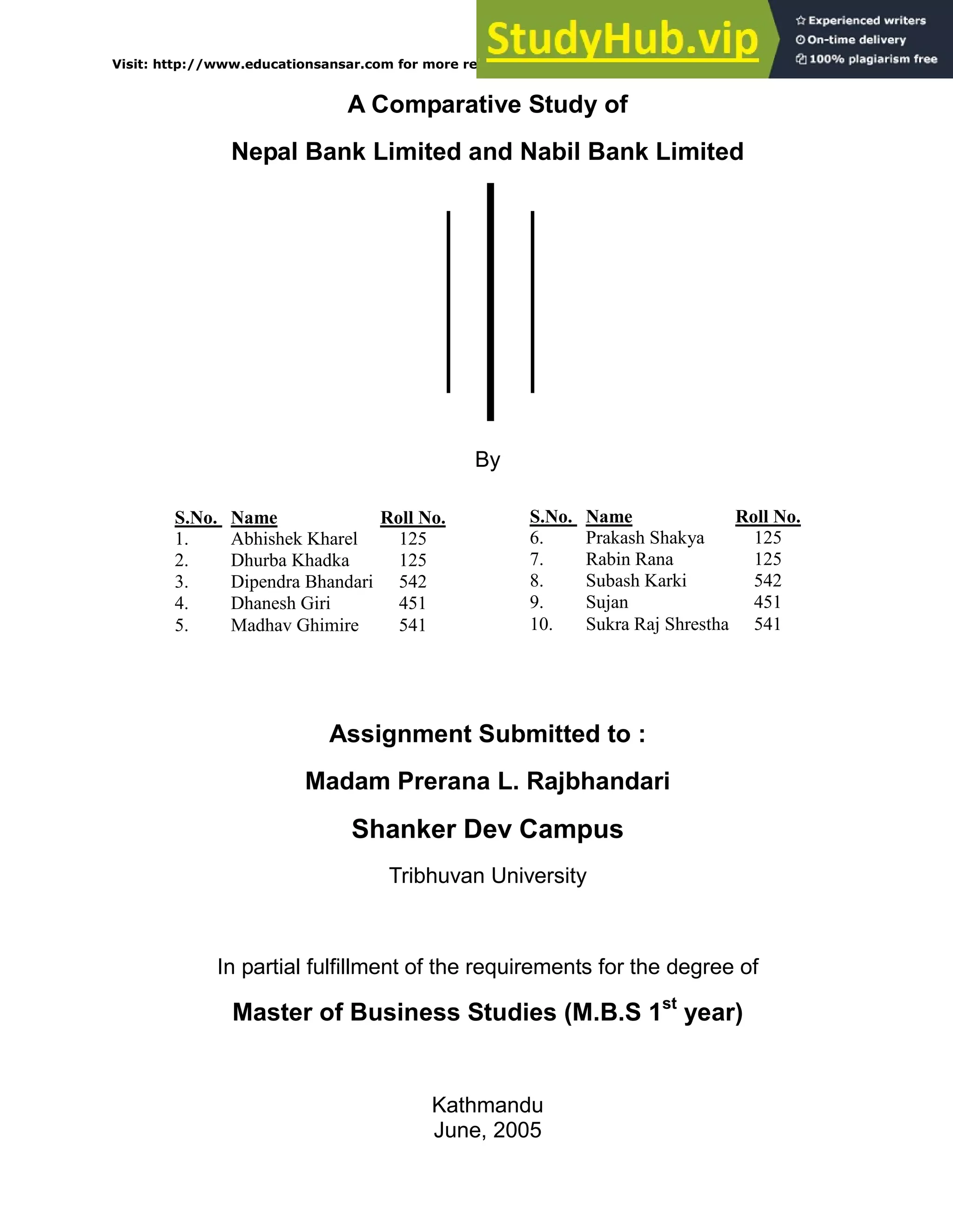 A Comparative Study Of Nepal Bank Limited And Nabil Bank Limited | PDF