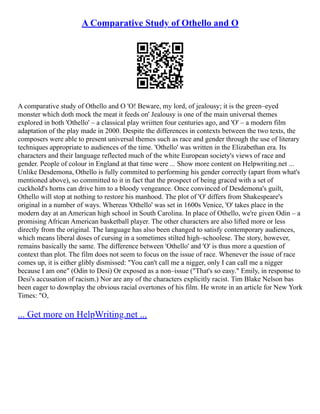 A Comparative Study Of Othello And O | PDF
