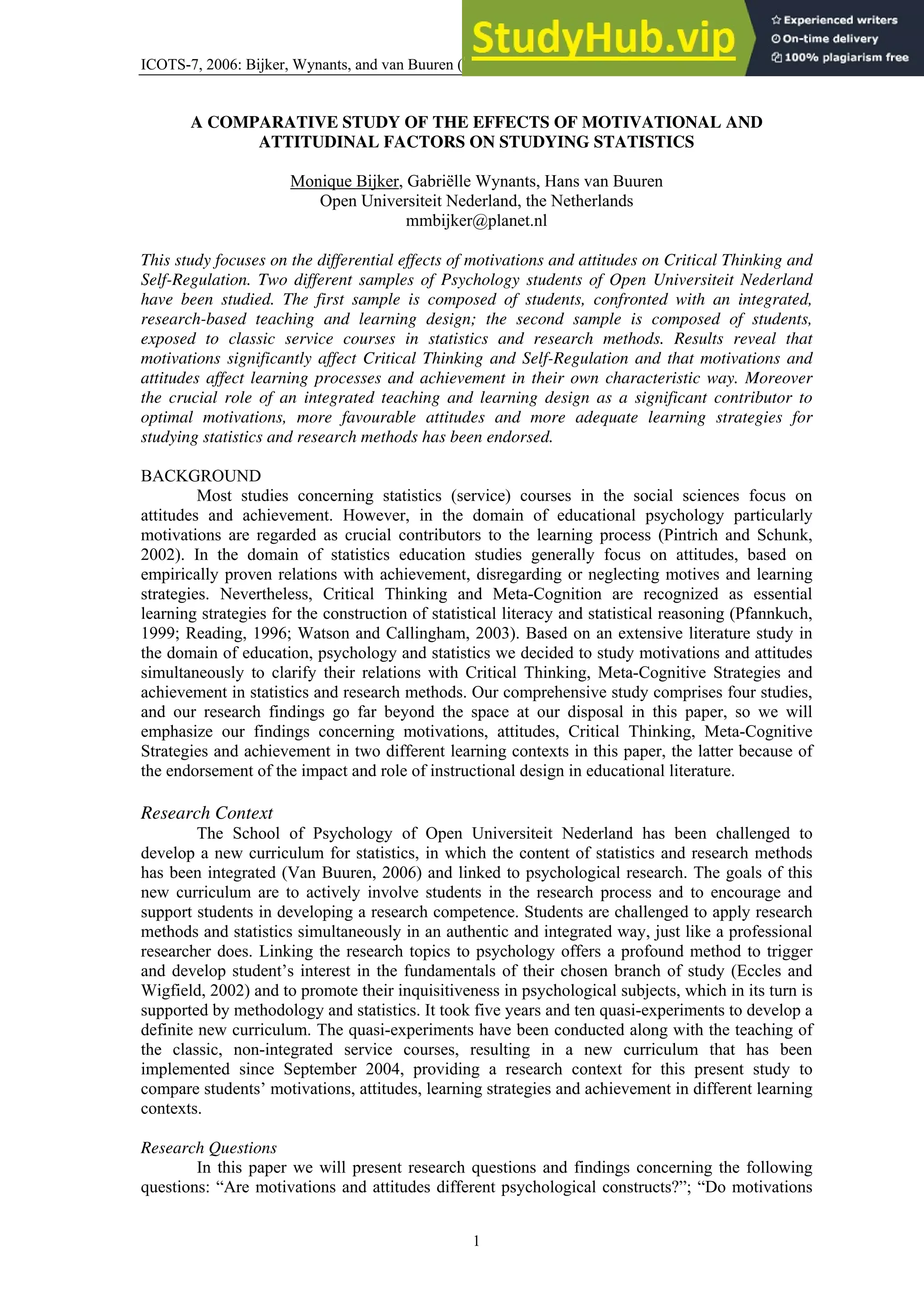 A Comparative Study Of The Effects Of Motivational And Attitudinal ...