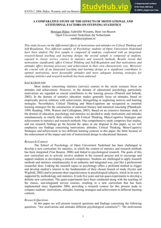 A Comparative Study Of The Effects Of Motivational And Attitudinal Factors On Studying ...