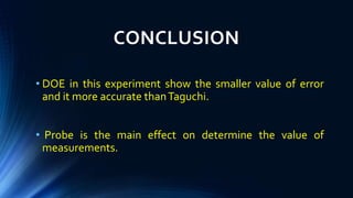 Design of Experiment (DOE): Taguchi Method and Full Factorial Design in Surface Roughness | PPTX