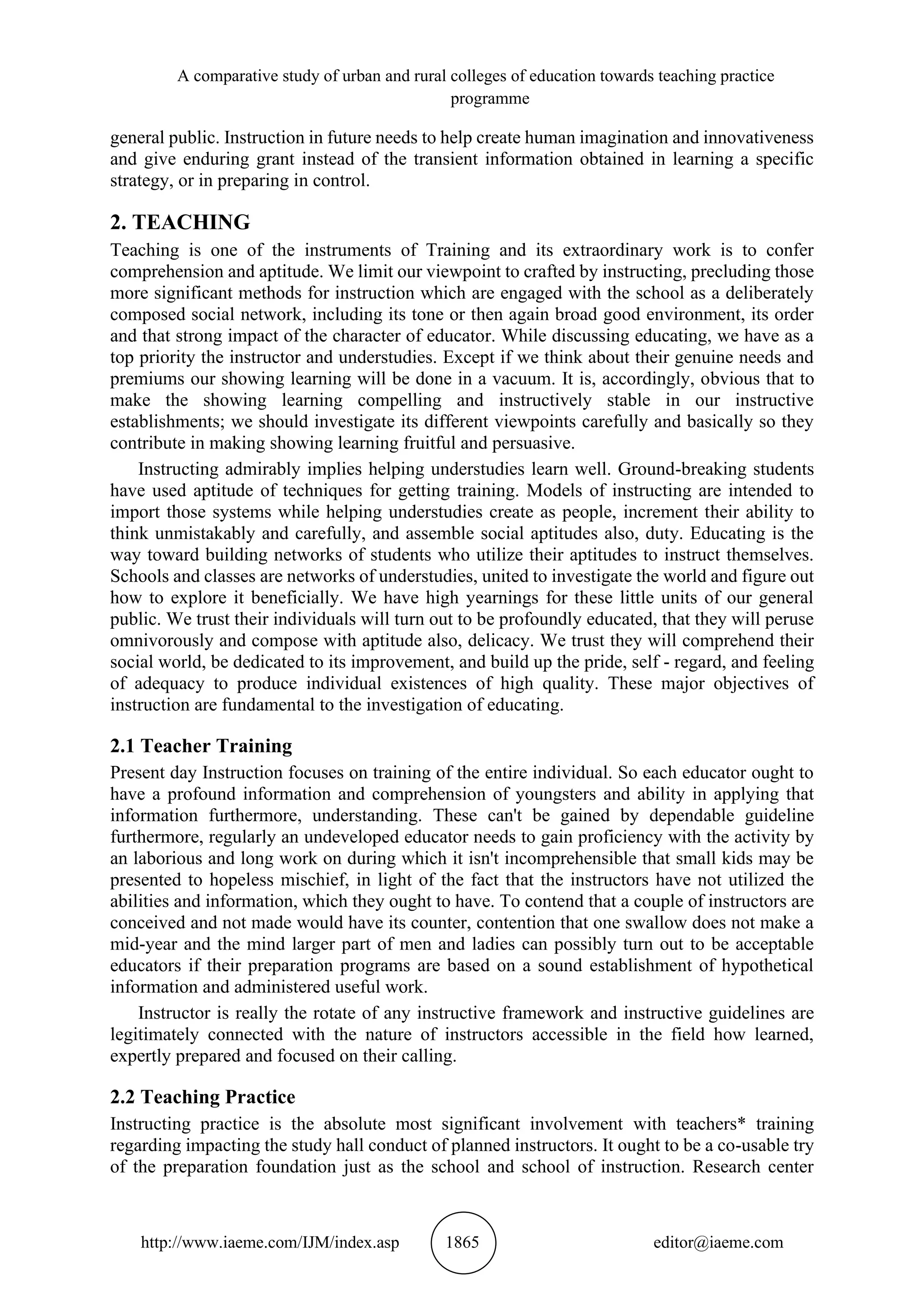 A COMPARATIVE STUDY OF URBAN AND RURAL COLLEGES OF EDUCATION TOWARDS ...