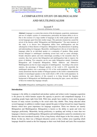 A COMPARATIVE STUDY ON BILINGUALISM AND MULTILINGUALISM | PDF