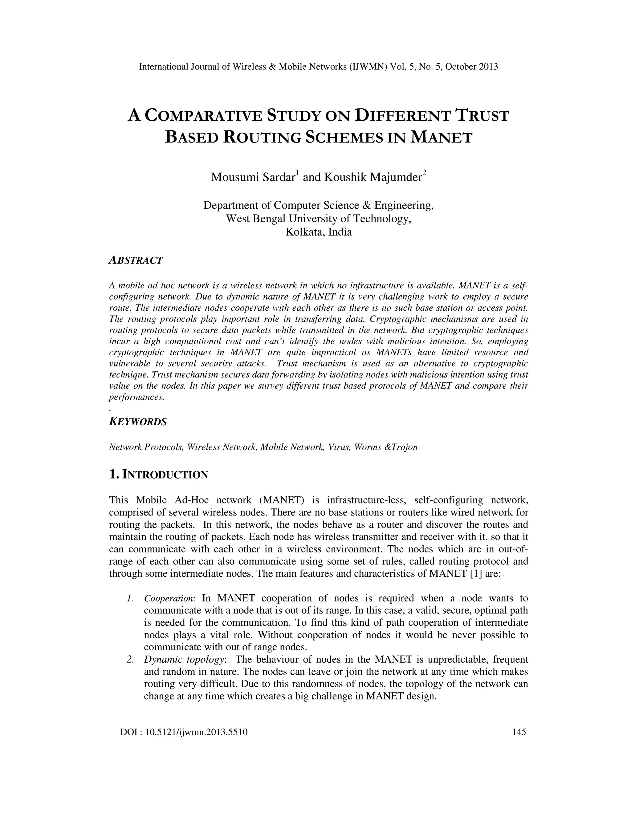 A comparative study on different trust based routing schemes in manet | PDF | Computer ...