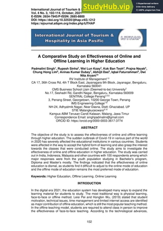 A Comparative Study On Effectiveness Of Online And Offline Learning In ...