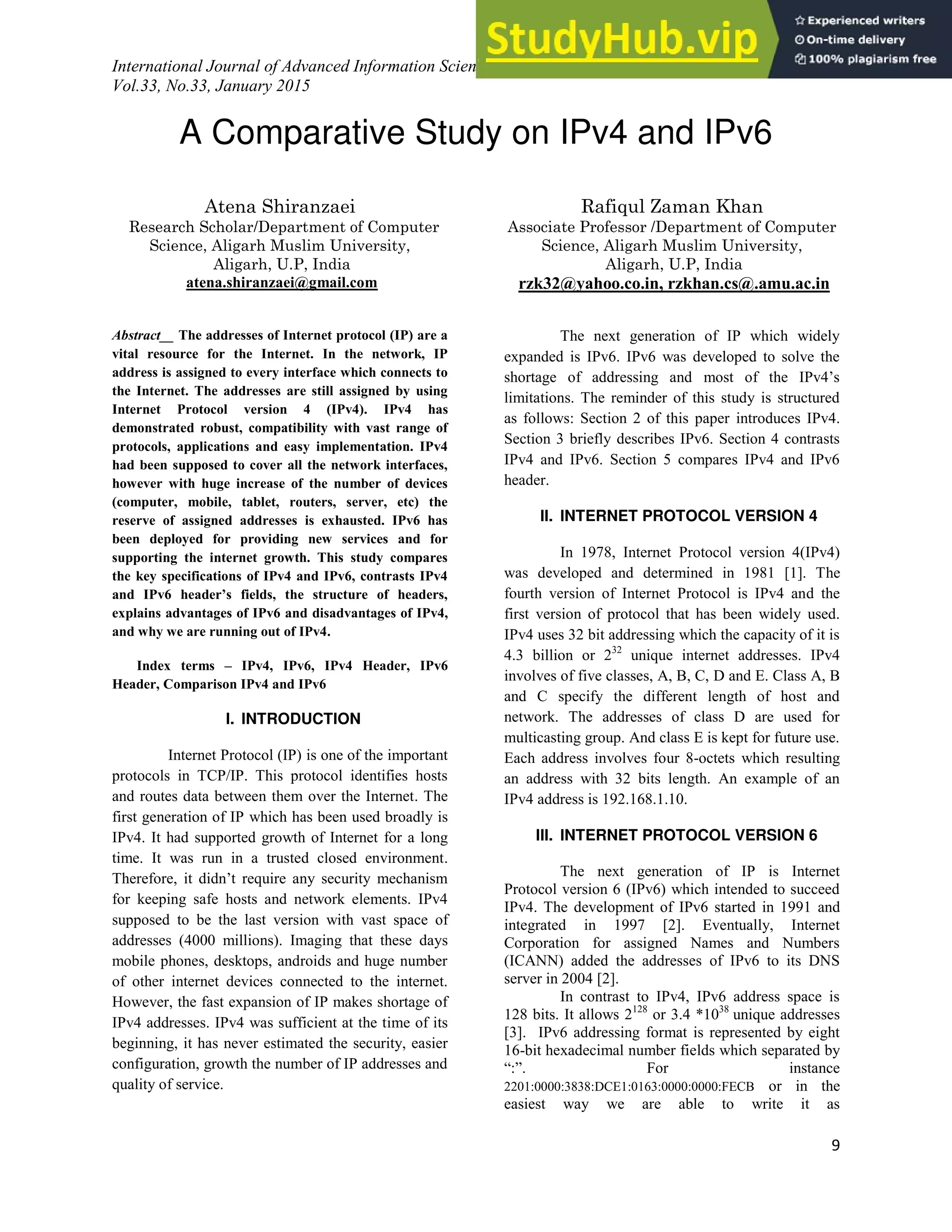 A Comparative Study On IPv4 And IPv6 | PDF