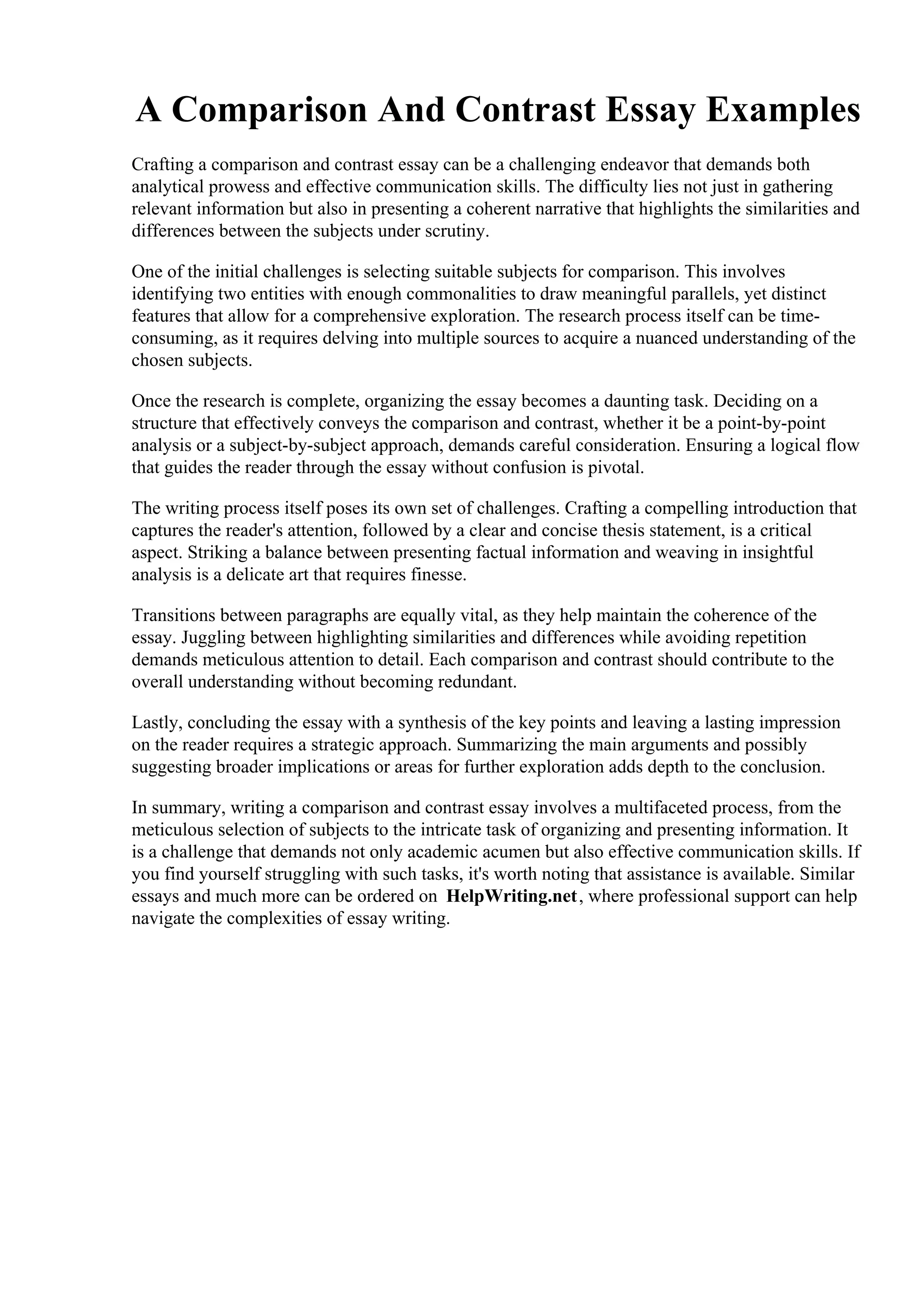 A Comparison And Contrast Essay Examples | PDF