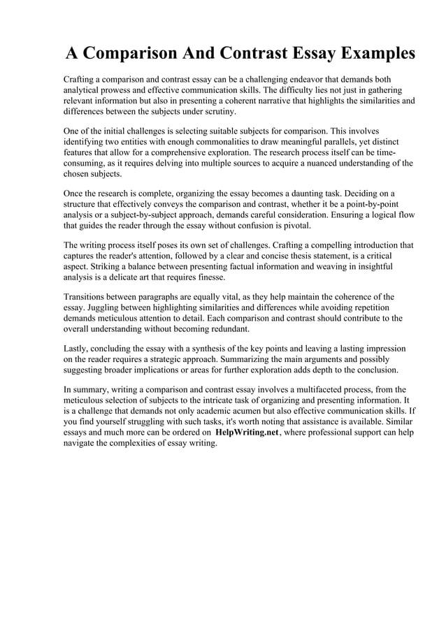 A Comparison And Contrast Essay Examples | PDF