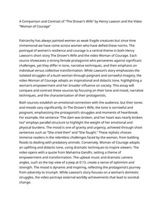 A Comparison and Contrast of The Drovers Wife by Henry Lawson and the ...