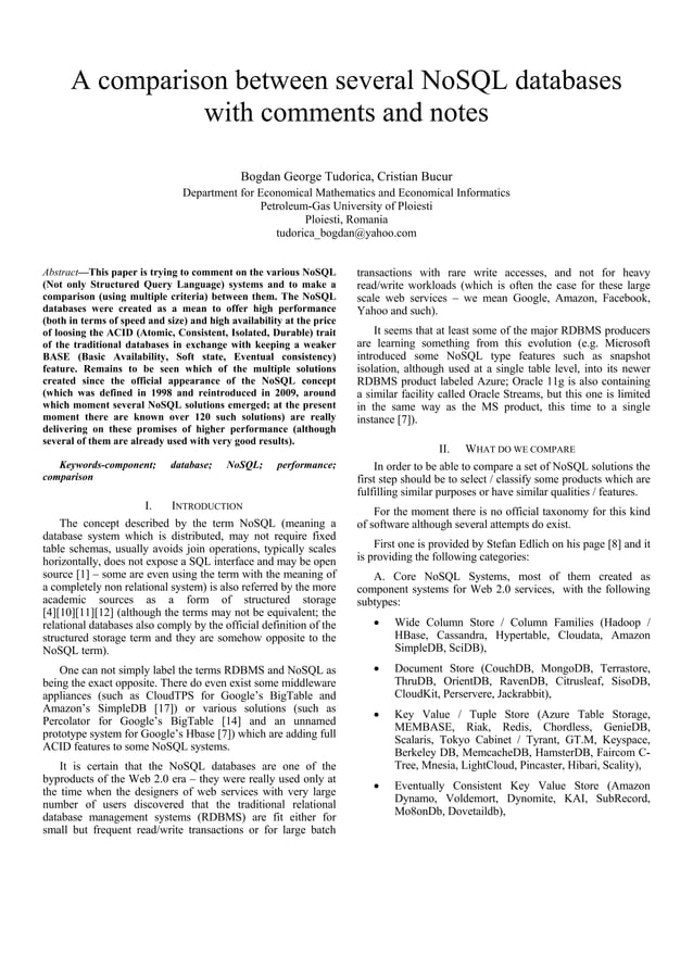 A comparison between several no sql databases with comments and notes | PDF