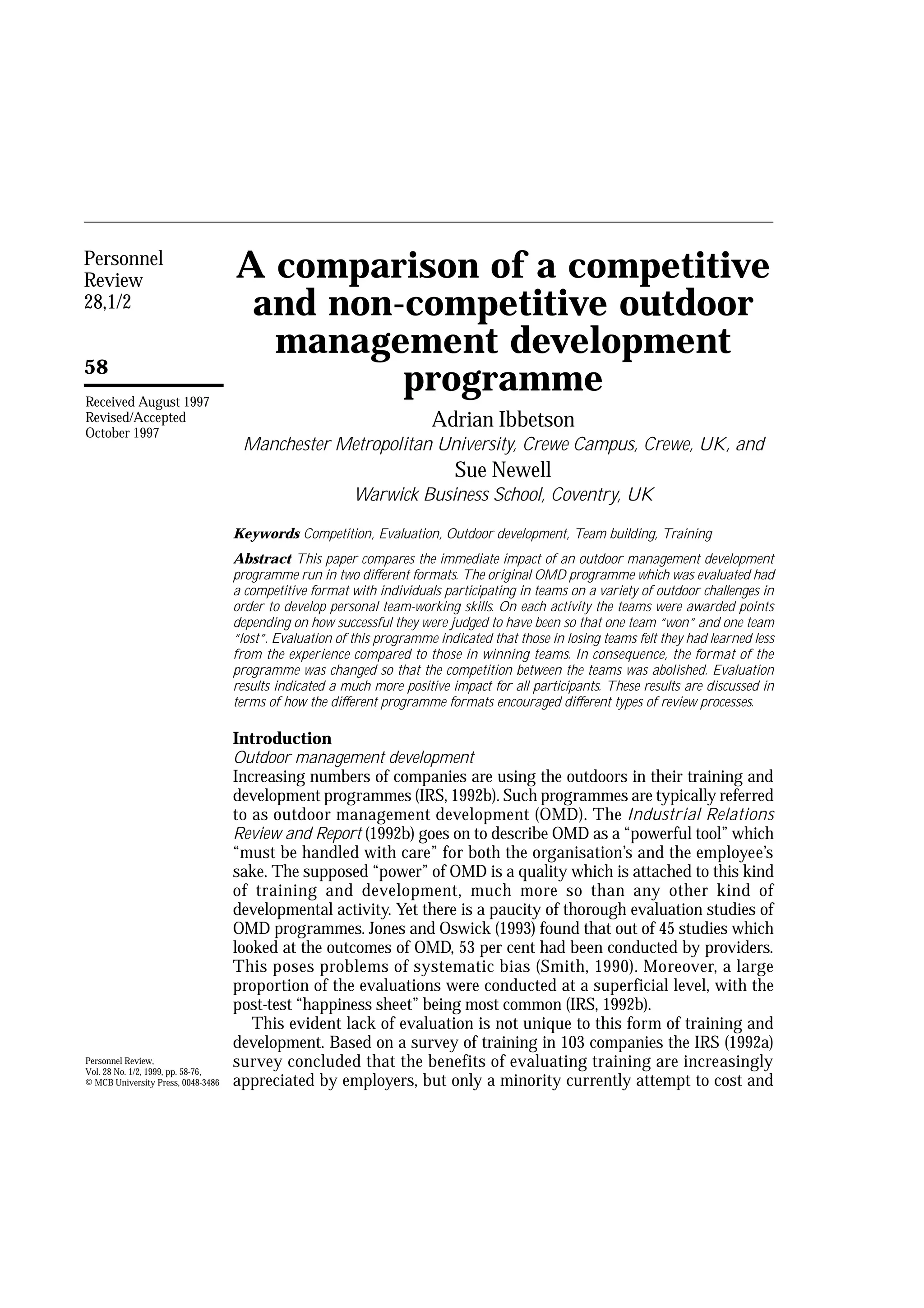 A comparison of a competitive and non competitive outdoor | PDF