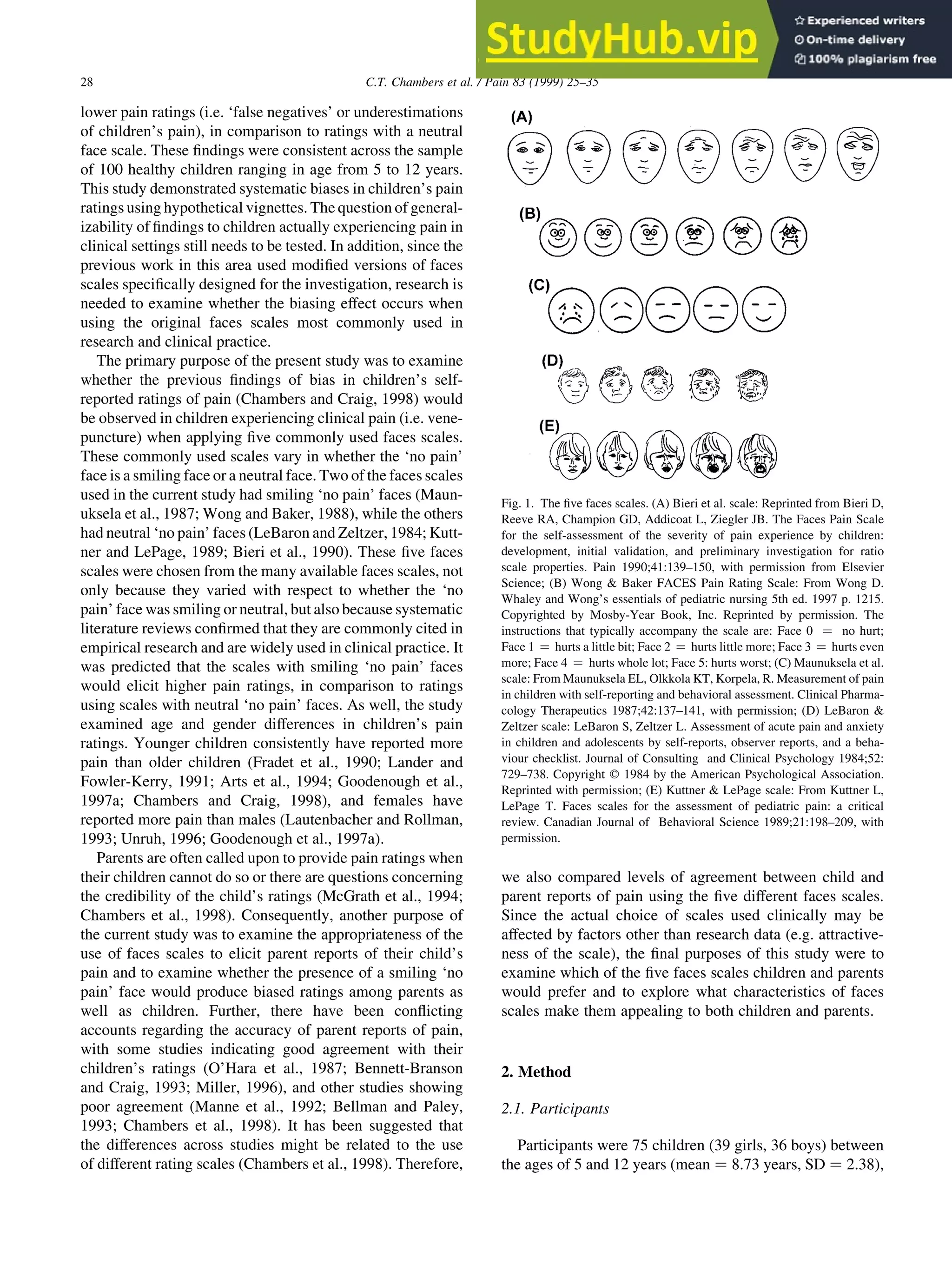 A Comparison Of Faces Scales For The Measurement Of Pediatric Pain ...